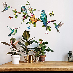 Amaonm Removable 3D DIY Colofrful Flying Birds on The Tree Branches Wall Decals Flower Floral Wall Sticker Peel and Stick Decor for Kids Babys Boys Girls Bedroom Nursery Room Living Room (Kingfisher)