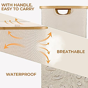 yamagahome Laundry Basket with Lid, 100L Large Laundry Collector Storage Basket with 2 Removable Washable Laundry Bags, Foldable Big Laundry Sorter Made of Bamboo and Oxford Fabric for Bedrooms