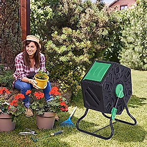 F2C 18.5 Gallon Compost Tumbler All-Season Outdoor BPA Free Large Composter Bin w/ 2 Sliding Doors and Solid Steel Frame (18.5 Gallon)