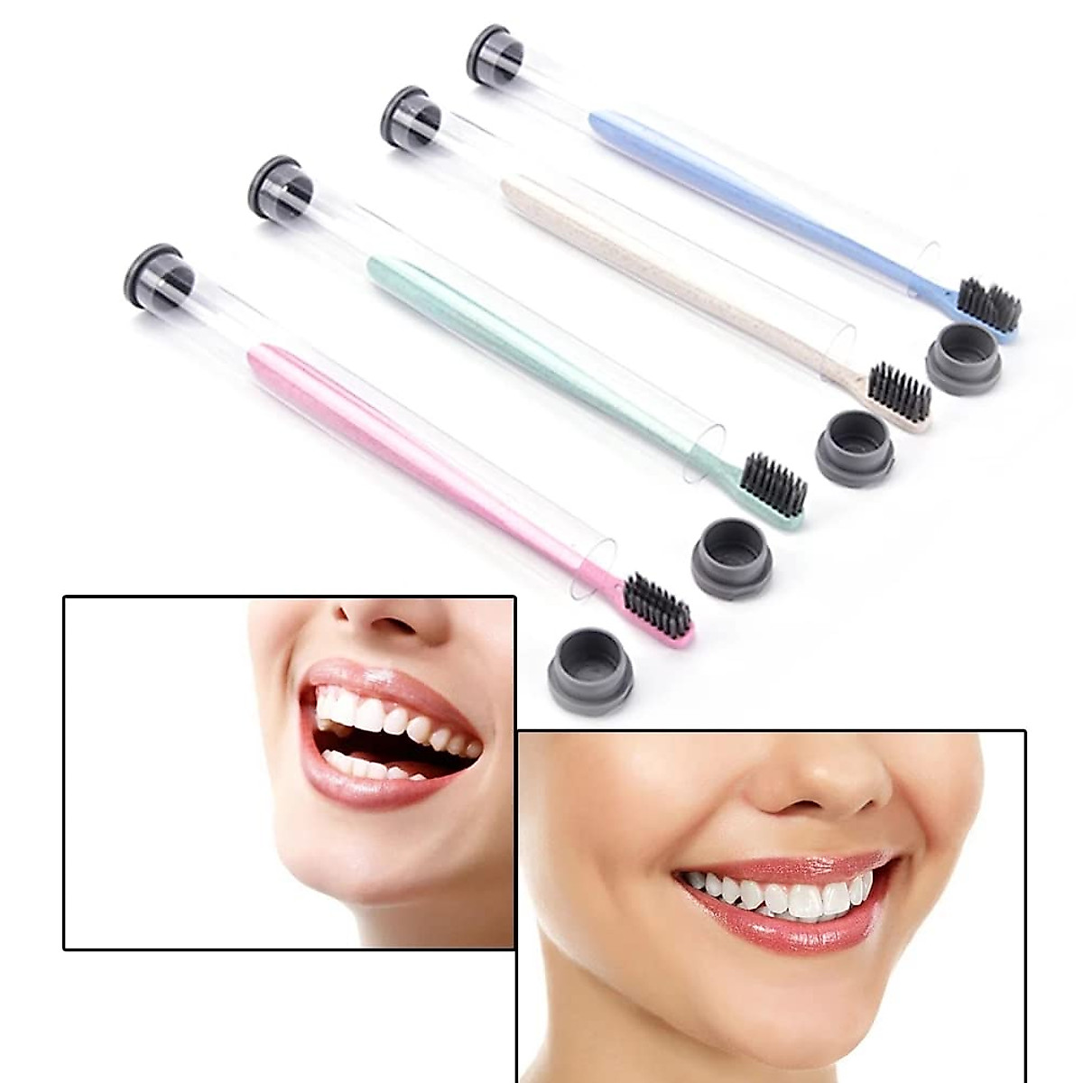 Sainal 12pcs/Pack Manual Toothbrushes Soft Bamboo Charcoal Bristles Wheat Straw Material Handle Portable with Individual Packaging