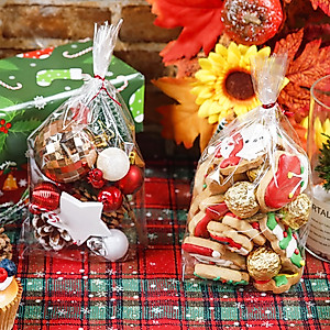 NPLUX 50 Pack Cellophane Bags, Clear Flat bottom Cellophane Treat Bags with 50 Pack Twist Ties for Candy Popcorn Cookie Small Gift Wrapping（6×9×2.4 Inches)