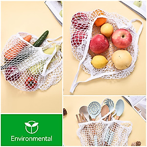 Eslazoe [2pack] completely Cotton string storage shopping bags, Ecology Reusable and washable mesh grocery bag,Portable short handle net tote