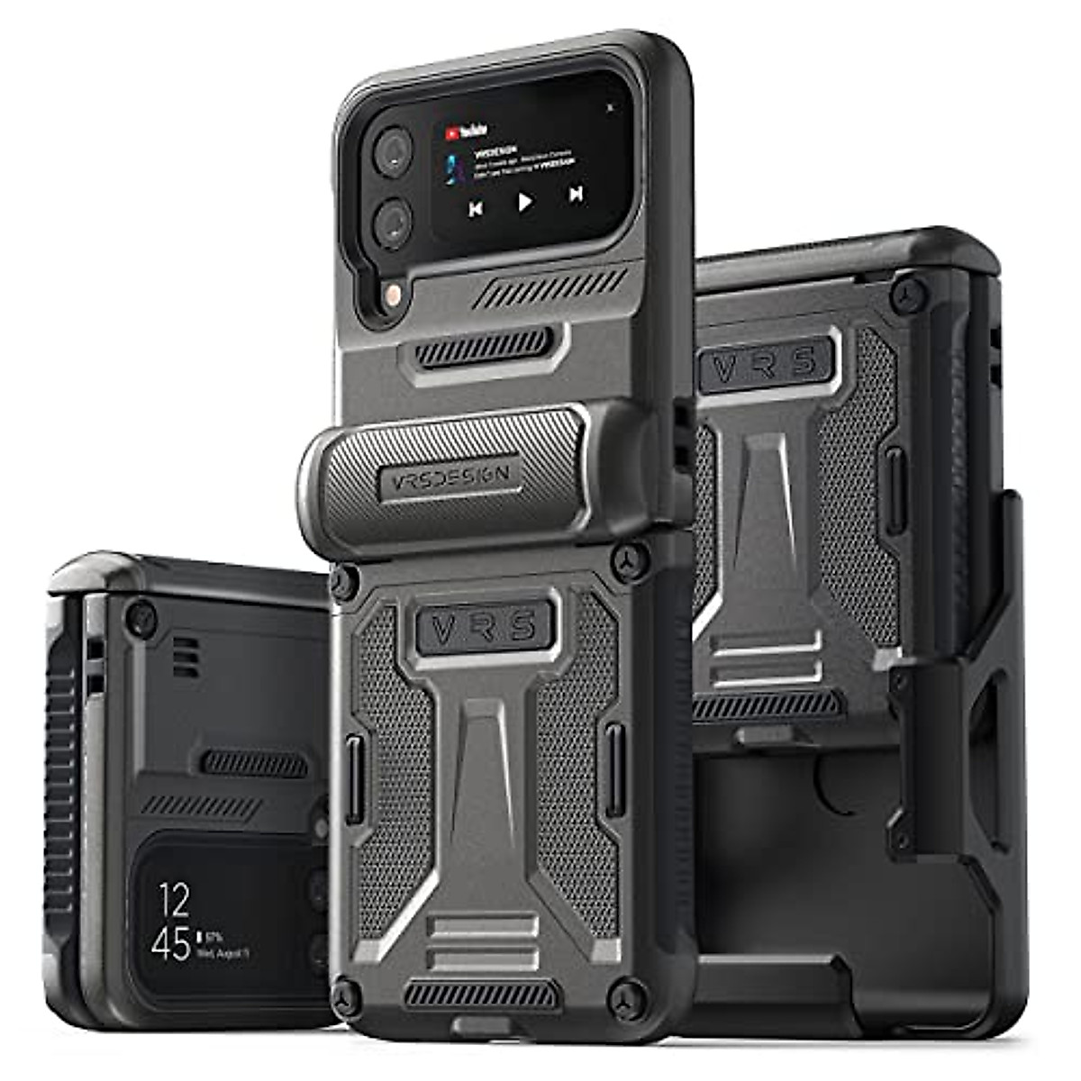 VRS DESIGN Terra Guard Active for Galaxy Z Flip 4 5G (2022), Premium Durable Semi-Auto Hinge Protective Case with Multi-Clip
