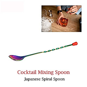 Voila Artisan 20 Pcs Premium Cocktail Shaker Set Bartender Kit with Elegant Mahogany Wooden Stand-Rainbow