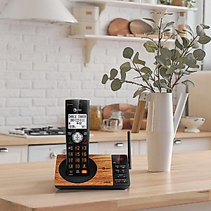 AT&T CL82267 DECT 6.0 2-Handset Cordless Phone for Home with Answering Machine, Call Blocking, Caller ID Announcer, Intercom and Long Range, Black & Wood Grain Finish