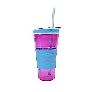 Snackeez Travel Snack & Drink Cup with Straw, Pink, Large (Pack of 1)