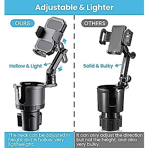 Cup Holder Phone Mount for Car, Adjustable Height Long Neck Cell Phone Cradle with Expandable Base, Car Truck Interior Accessories Compatible with iPhone Samsung Most Smartphones and Drink Bottles