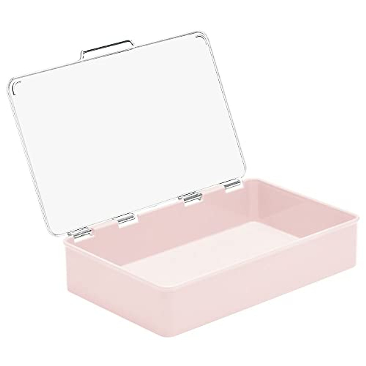 mDesign Plastic Storage Stackable Durable Container Bin Organizer Box with Lid - for Organizing Kitchen, Pantry, Bathroom, Bedroom - Holds Food, Snacks, Makeup - Light Pink/Blush/Clear