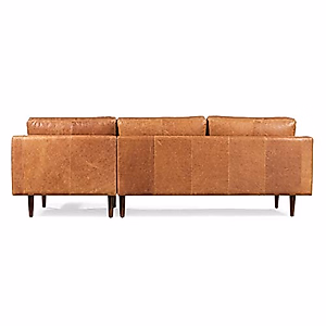 POLY & BARK Napa Leather Couch – Right-Facing Sectional Leather Sofa - Tufted Back Full Grain Leather Couch with Feather-Down Topper On Seating Surfaces – Pure-Aniline Italian Leather – Cognac Tan