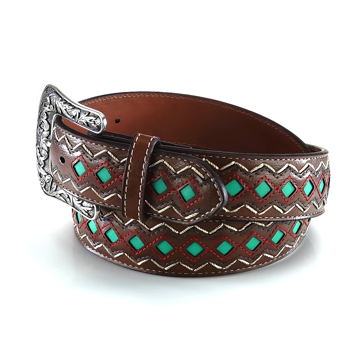 Ariat Women's Blue Diamond Inlay Center Belt, Brown, Extra Large