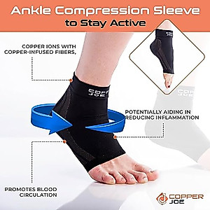 Copper Joe Ankle Brace Compression Sleeve with Heel Pain Relief, Foot Brace, Ankle Wrap Support with Foot Arch Recovery for Plantar Fasciitis Socks, Sprained Ankle for Men & Women One Pair, Large