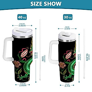 RPLIFE Cool Green Dragon Black 40oz Tumbler with Handle, Stainless Water Bottle, Insulated Tumblers with Handles