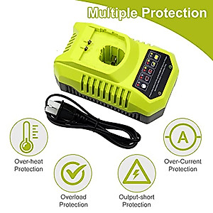 Replacement Charger Compatible with All Ryobi 18v Charger for Ryobi 9.6v-18v P102 P105 P107 P117 P113 Charger Dual Chemistry IntelliPort Lithium Ion and NiCad