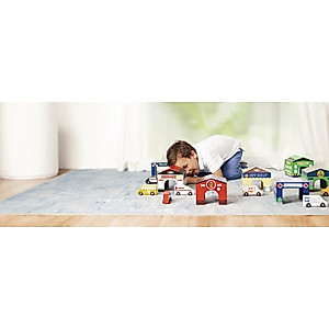 Excellerations 5.5 inches H, Wooden Town Block Play Structures, Houses, Set of 7, Preschool Educational Toy, Ages 3 Years and Up