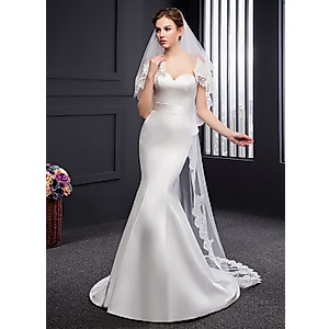 EllieHouse Chapel Length 2 Tier Sequin Lace Wedding Bridal Veil For Bride Ivory