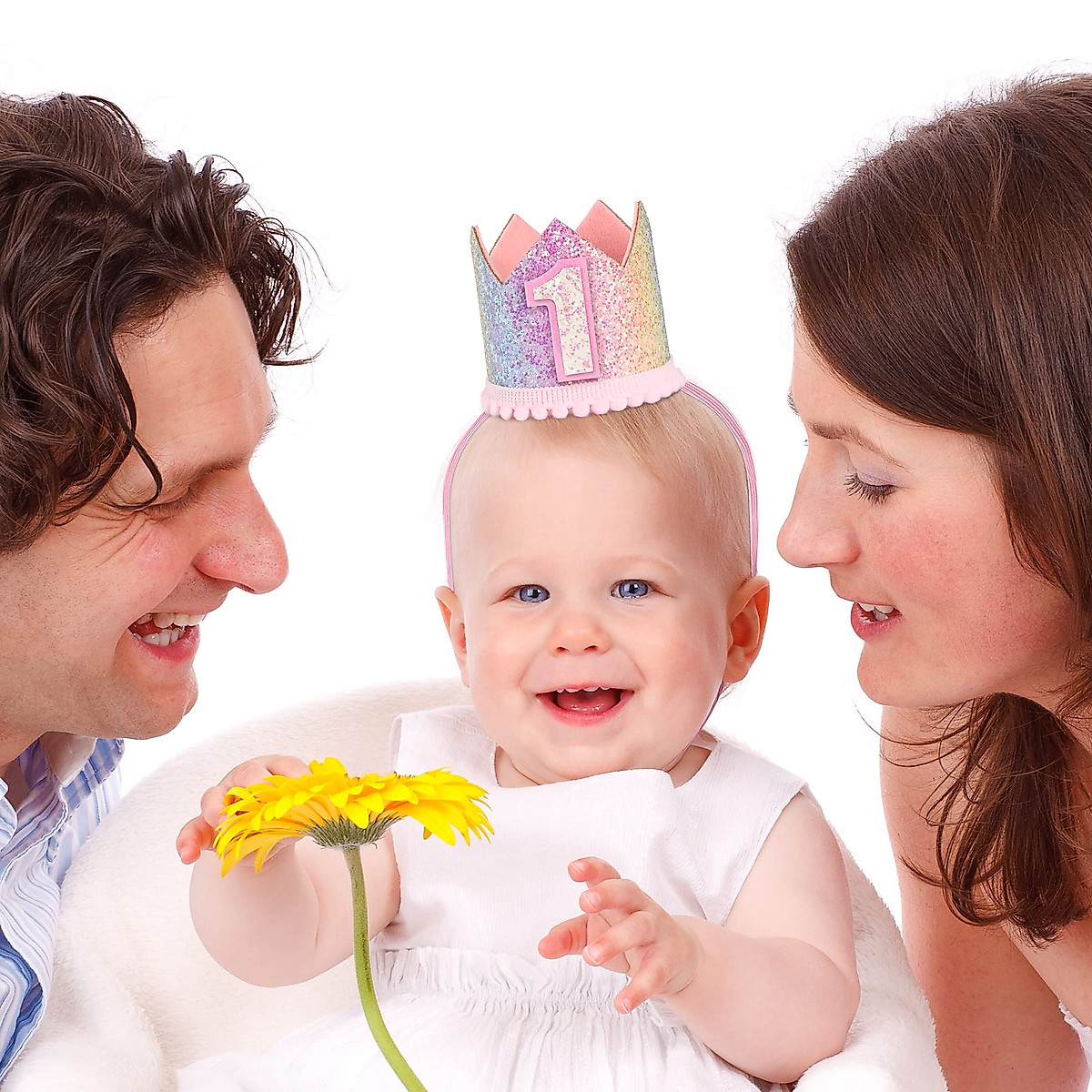 BoKin Rainbow Gradient 1st Birthday Crown, Baby's First Birthday Photo Props and Party Decorations for Girls