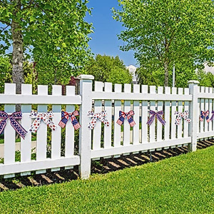 Whaline 8 Roll Independence Day Wired Edge Ribbon Patriotic Star Stripe USA Flag Burlap Ribbon 26 Yard Red Blue White Fabric Ribbon for 4th of July DIY Gift Wrapping Wreath Crafts Decor, 2.5 Inch