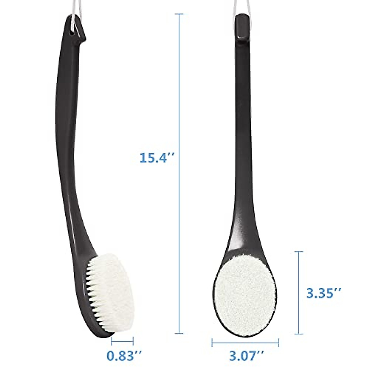 Exfoliating Shower Brush, Bath Body Brush, Never Mold Back Brush Long Handle for Shower, Dry Brushing Body Brush or Wet Brush with Moderate Bristles Black