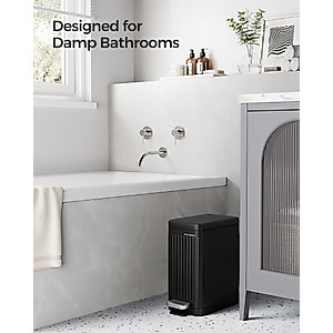 SONGMICS Bathroom Trash Can, 2.6-Gallon (10 L) Trash Bin with Lid, Slim for Small Spaces, Stainless Steel Garbage Can, Soft Close, Black ULTB562B01