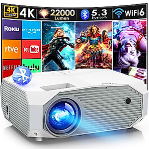 YOWHICK Projector with 5G WiFi Bluetooth, Native 1080P 10000 Lumen HD Outdoor Video Projector Support 4K, Home Theater Movie Projector Compatible with HDMI, VGA, USB, Laptop, iOS Android Phone, White