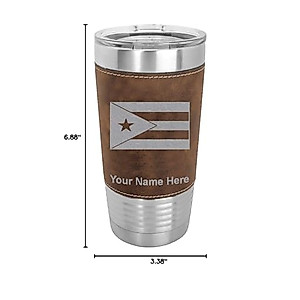 LaserGram 20oz Vacuum Insulated Tumbler Mug, Flag of Puerto Rico, Personalized Engraving Included (Faux Leather, Rustic)