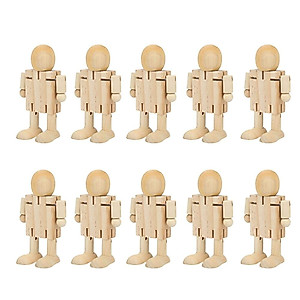 Wooden Robot, 10PCS Unfinished Wooden Robot Adjustable Figures Nature Bodies Joint Wooden Puzzle Building Craft Kit Wood People Shapes Figures for DIY Painting Arts Crafts (4.3x2.6x1.6in)