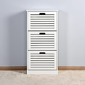 ACLULION Wood Shoe Cabinet with 3 Flip Drawers, Freestanding Shoe Storage Organizer with Louvered Door and Adjustable Shelf, Modern White Narrow Shoe Storage Cabinet for Entryway, Holds 12 Pair Shoes