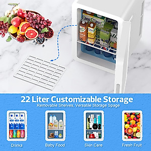 advwin 22L Mini Fridge for Bedroom, 30 Cans Portable Cooler & Warmer Compact Refrigerators with AC/DC Power for Skin Care, Beverage, Cosmetics, Food, Drinks, Office Desk Dorm Room, Chic White