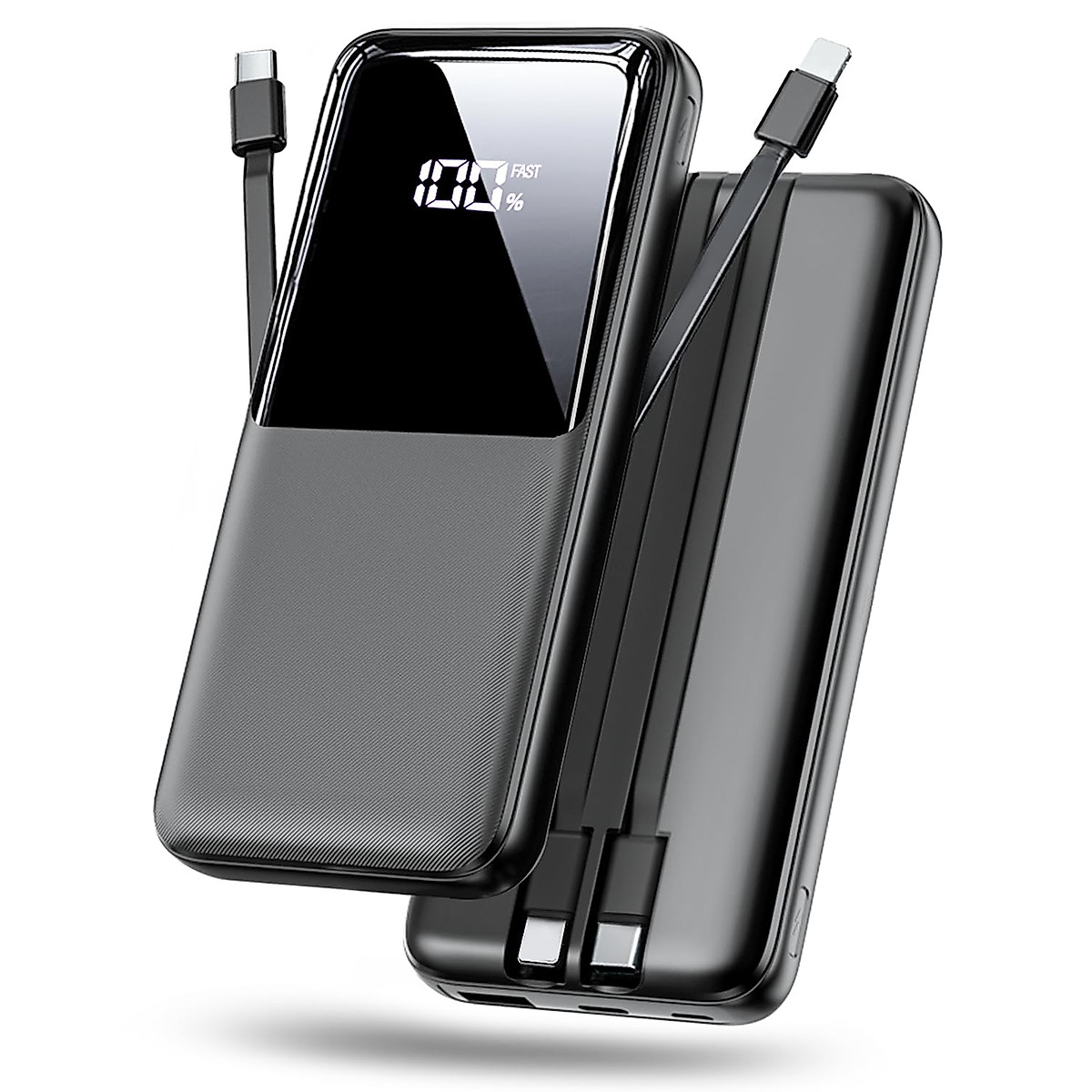 CFIAI Portable Charger Power Bank - 15000mAh Fast Charging Portable Phone Charger with Built in USB-C(22.5W) and iOS(20W) Output Cable, LED Display Battery Pack for iPhone Android Samsung etc(1 Pack)