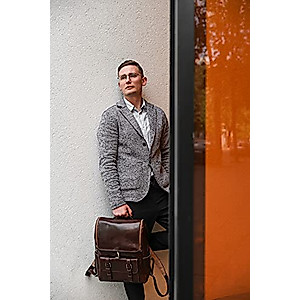 Time Resistance Leather Backpack up to 15in Laptop Brown Travel Bag