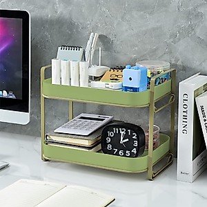 Lille Home Two-Tier Multi-Functional Storage Organizer with Removable Drain Tray, Cup/Mug Holder Shelf, BPA Free (Green)