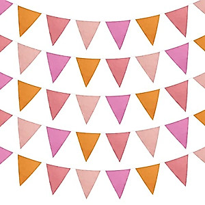 Zwiebeco 39Ft Orange Pink Fabric Bunting Banner Triangle Flags Party Decorations Hanging Cotton Garland Pennant for Engagement Wedding Baby Shower Birthday Festivals Nursery Home Outdoor Garden Decor