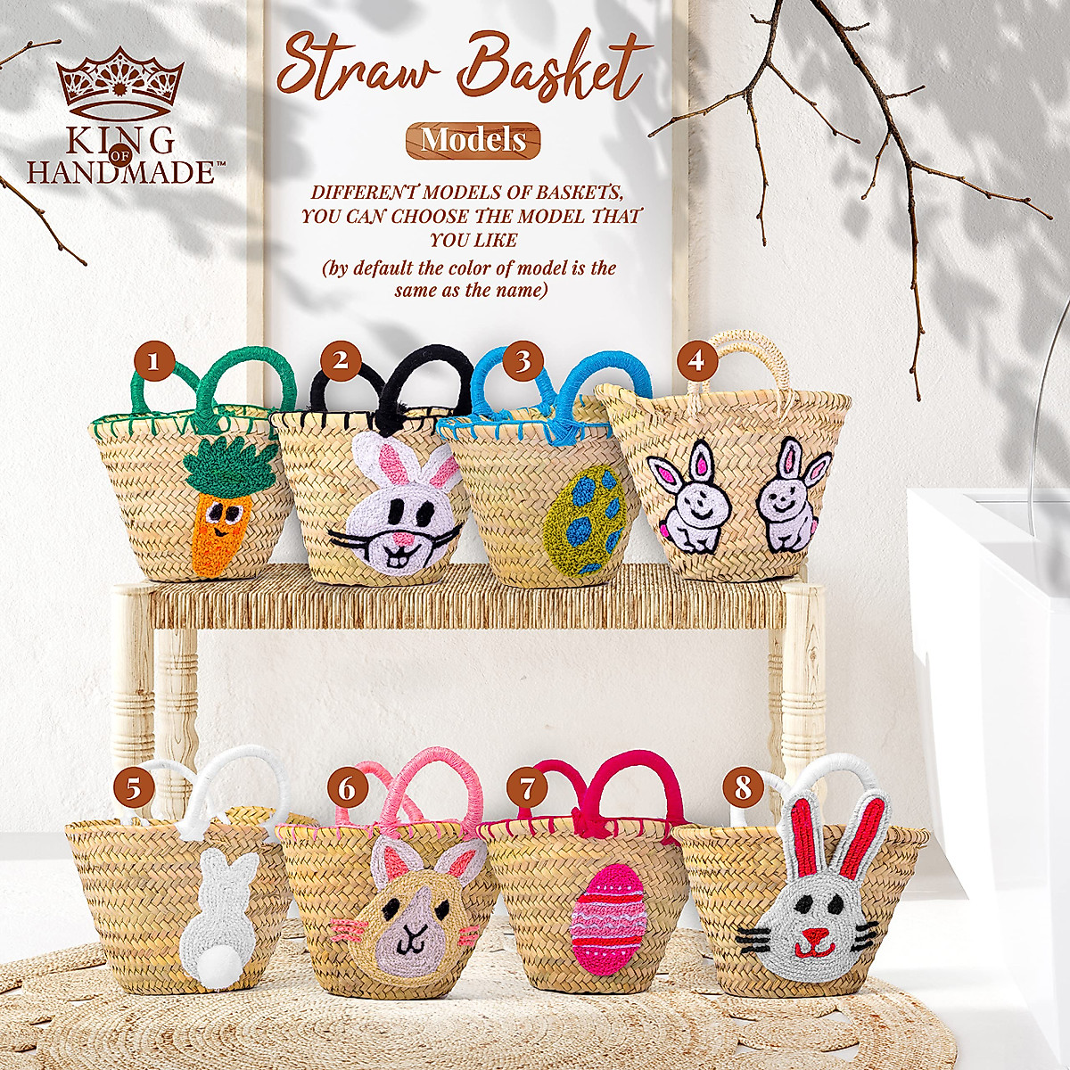 Personalized Easter Basket - Handmade Bunny Baskets With Custom Name, Cute Rabbit And Colorful Pompoms For Kids - Perfect For Easter Egg Hunt, Storage Candies, Spring Birthdays And Baby Showers