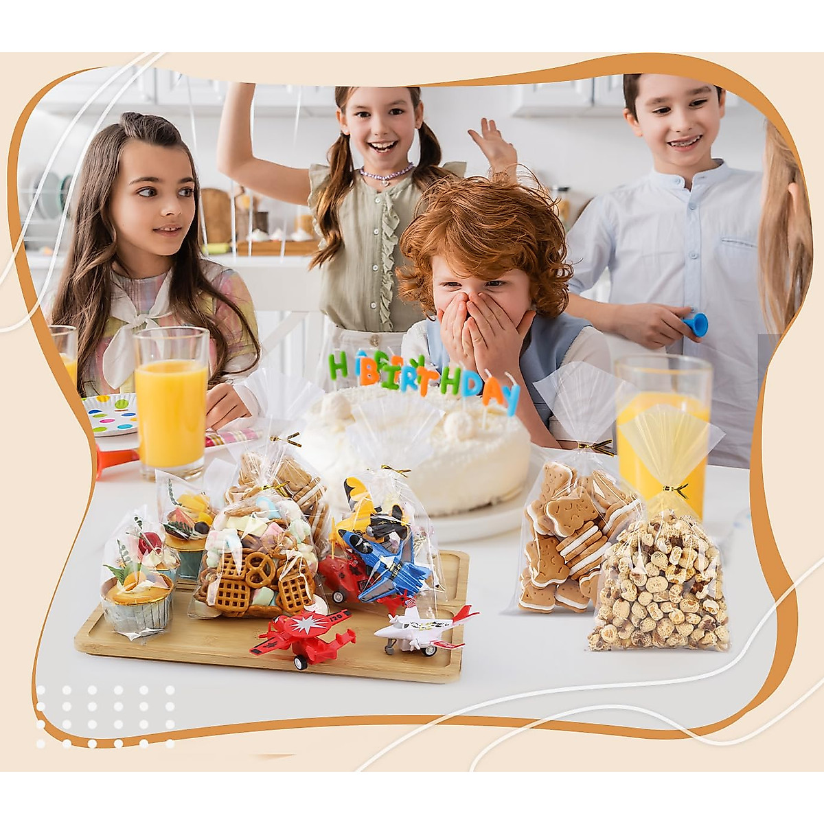 SUREHOME Cellophane Bags 100 Pack Clear Cellophane Treat Bags 6x10 In Cello Candy Bags for Party Favors Clear Gift Bags with Ties Plastic Gift Bags for Gift Giving Cookies Bakery Popcorn Goodie Wraps