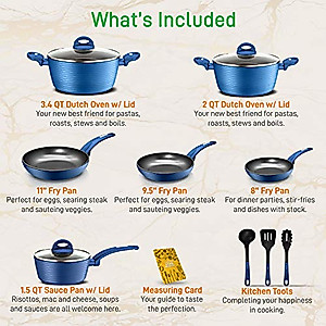 NutriChef 12-Pc Blue Nonstick Cookware Set - Professional Pots & Pans with Durable Coating, All Cooktops Compatible, Including Induction