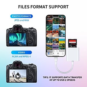 Sd Card Reader for iPhone iPad Digital Camera, Dual Card Slot Card Reader Compatible with Sd and Micro Sd Card, Memory Card Reader Sd Card Adapter to iPhone iPad, No APP Need Plug and Play