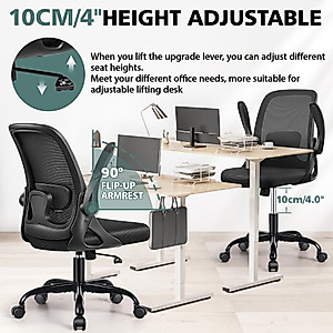Winrise Office Chair Ergonomic Desk Chairs with Lumbar Support and Flip-up Arms, Comfortable Breathable Mesh Computer Executive Chair with Swivel Task, Adjustable Height 4'', Home - Black
