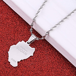 BR Gold Jewelry Stainless Steel Original Old Sudan Map Juba Necklace Pendant (Silver Color)