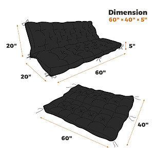 Tycdiose Porch Swing Cushions, Waterproof Patio Swing Cushions for Outdoor Furniture Thickened Outdoor Swing Bench Cushions 2-3 Seater Replacement with Ties for Outdoor Patio Swing (Black, 60x40 in)