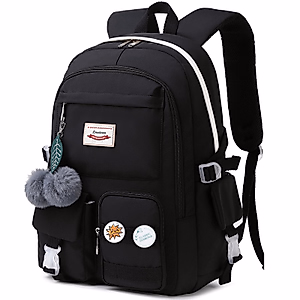 Lmeison Backpack for Girls Waterproof, Cute College Bookbag Black School Bag for Elementary School Middle School, 15.6in Laptop Backpack Anti Theft Travel Daypack for Women Teens Teenage Kids