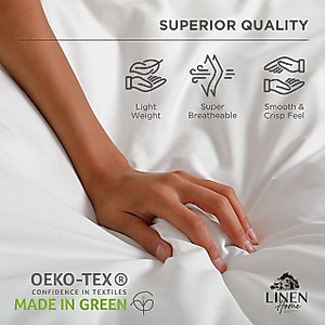 Linen Home 100% Cotton Percale Sheets Twin Size, White, Deep Pocket, 3 Pieces Set - 1 Flat, 1 Deep Pocket Fitted Sheet and 1 Pillowcase, Crisp Cool and Strong Bed Linen