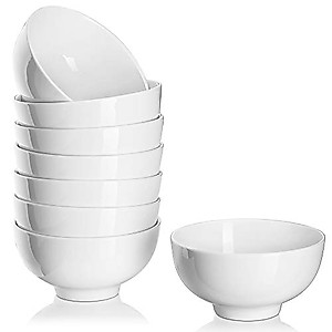 DOWAN 10 OZ Small Bowls Set of 8 - White Ceramic Bowls for Dessert, Ice Cream, Rice, Soup, Cereal, Dipping - Microwave & Dishwasher Safe
