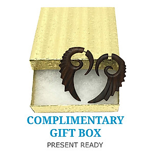 UMBRELLALABORATORY Tribal Organics Earrings Wooden Tropical Feathered Style Fake Gauges