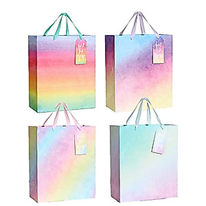 MTChange Large Gift Bags-Glitter Iridescent Gift Bag with Tissue Paper for Birthdays,Anniversaries,Parties,Wedding, Baby Shower or Any Occasion-4 Pack