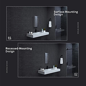 Liviza 12 in.W x 24 in.H Frameless Wall Recessed or Surface-Mount Bathroom Medicine Cabinet with Beveled Single Mirror, Built-in 3-Tier Glass Shelf, Copper-Free Silver Mirror, Silver Aluminum Frame