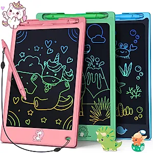 FLUESTON LCD Writing Tablet for Kids,Drawing Tablet for Boys Girls 3 4 5 6 7 8 Year,8.8 Inch 3pcs in 1 Pack Drawing Pad Toy Christmas Birthday Gifts for Toddler,Doodle Board Cute Dinosaur Unicorn
