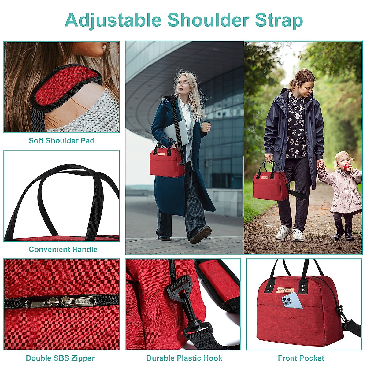 havatree Insulated Lunch Bag Women - Reusable Lunch Box for Work Picnic Beach Outdoor Sports - Leakproof Cooler Bento Box Freezable Lunchbox with Adjustable Shoulder Strap