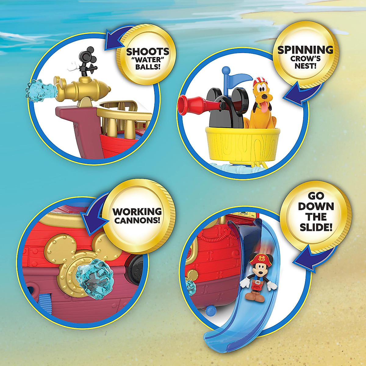 Disney Junior Mickey Mouse Funhouse Treasure Adventure Pirate Ship with Bonus Figures, 18-Piece Toy Figures and Playset, Kids Toys for Ages 3 Up, Amazon Exclusive by Just Play