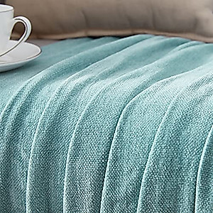 BOURINA Chenille Throw Blanket with Decorative Fringe for Couch Sofa Chair Blanket (50×60 Inches) Aqua