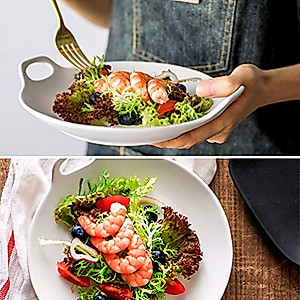 UPKOCH Porcelain Serving Tray Ceramic Dinner Plates 8 Inches with Double Handle Serving Platter Fruit Dessert Plate Cake Dish for Home Kitchen (White)